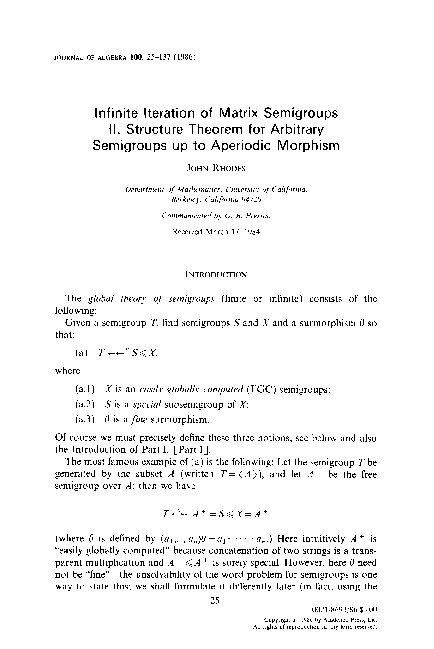 Pdf Infinite Iteration Of Matrix Semigroups Ii Structure Theorem For Arbitrary Semigroups Up