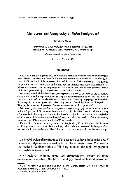 (PDF) Characters and complexity of finite semigroups
