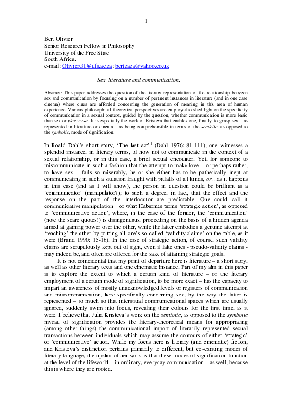 Pdf Sex Literature And Communication 2498