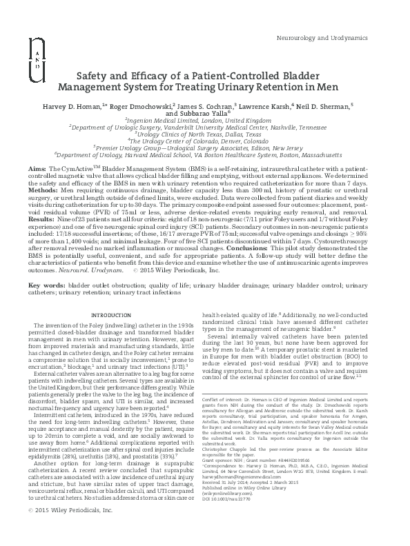 (PDF) Safety and Efficacy of a Patient-Controlled Bladder Management ...