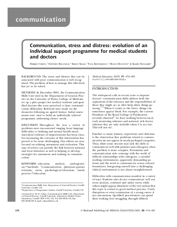 (PDF) Communication, stress and distress: evolution of an individual ...