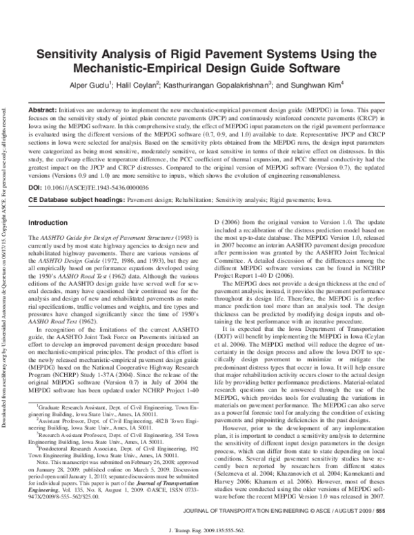 (PDF) Sensitivity Analysis of Rigid Pavement Systems Using the Mechanistic-Empirical Design ...