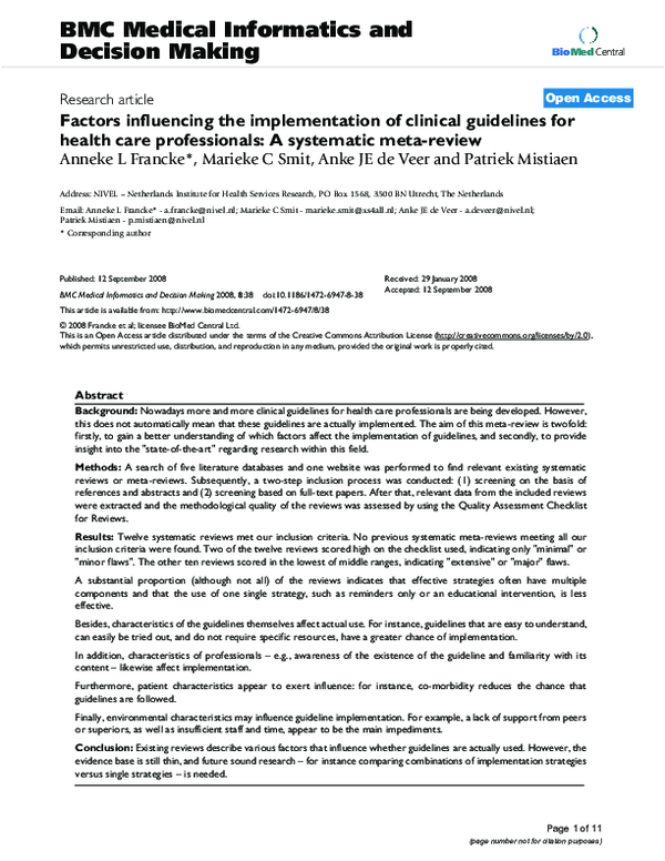 (PDF) Factors influencing the implementation of clinical guidelines for ...
