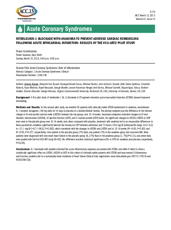 (PDF) Interleukin-1 Blockade With Anakinra to Prevent Adverse Cardiac Remodeling After Acute ...