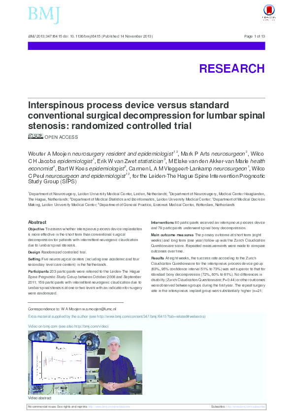 (PDF) Interspinous process device versus standard conventional surgical ...