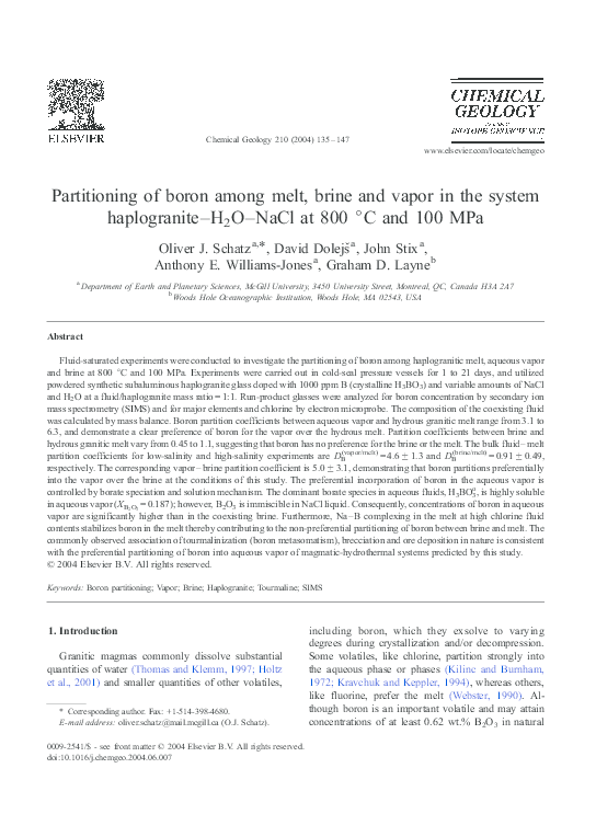 (PDF) Partitioning of boron among melt, brine and vapor in the system ...