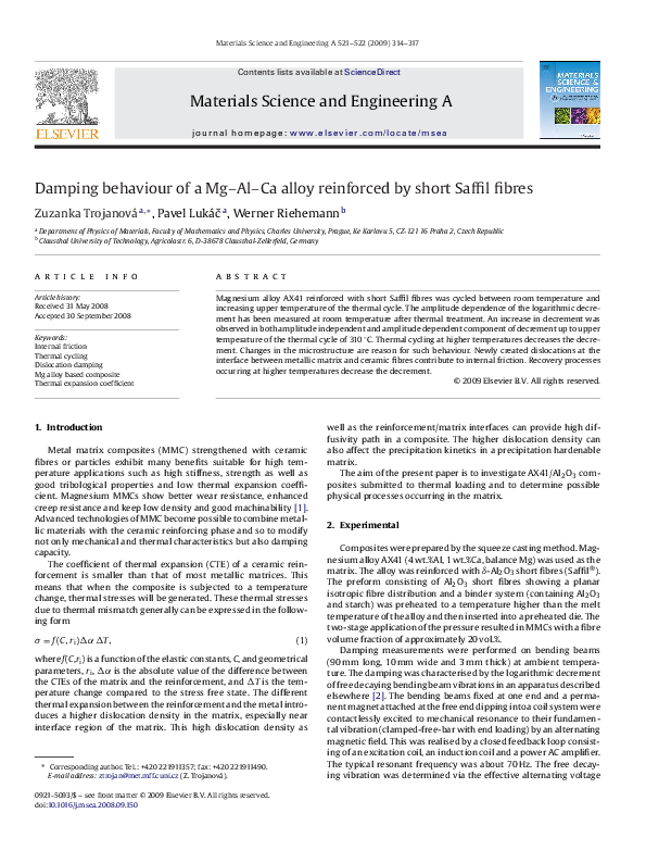 (PDF) Damping behaviour of a Mg–Al–Ca alloy reinforced by short Saffil ...