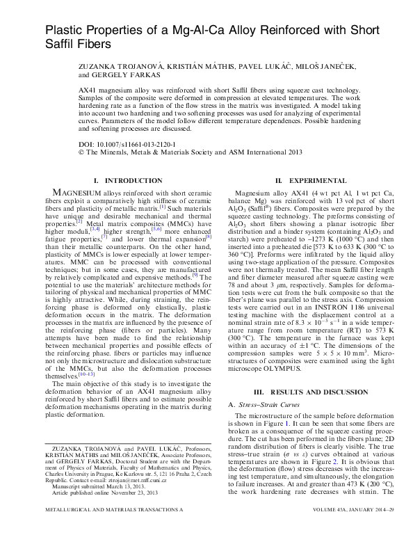 (PDF) Plastic Properties of a Mg-Al-Ca Alloy Reinforced with Short ...