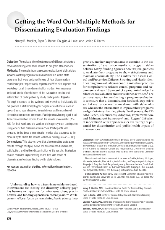 (PDF) Getting the Word Out: Multiple Methods for Disseminating ...