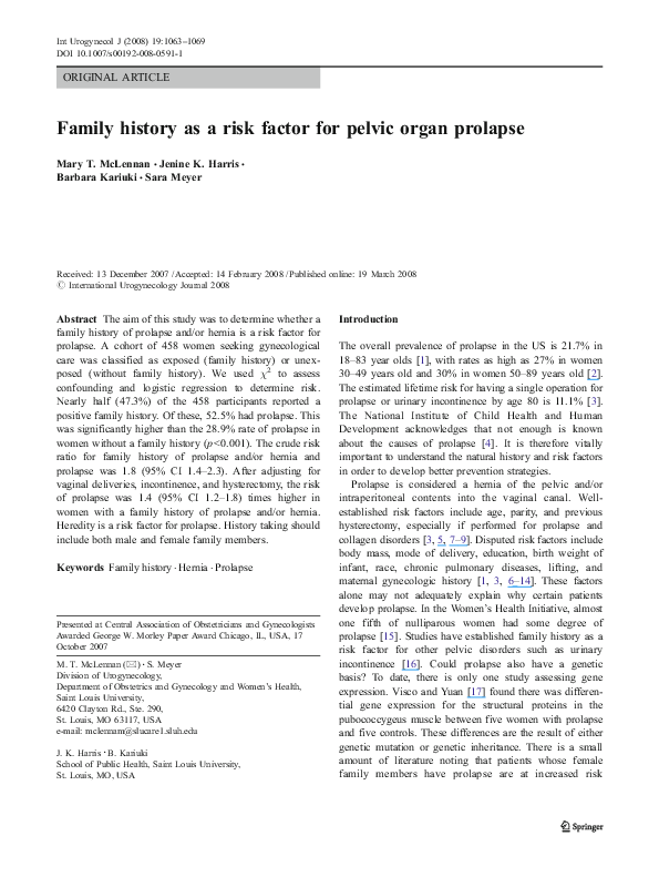 (PDF) Family history as a risk factor for pelvic organ prolapse