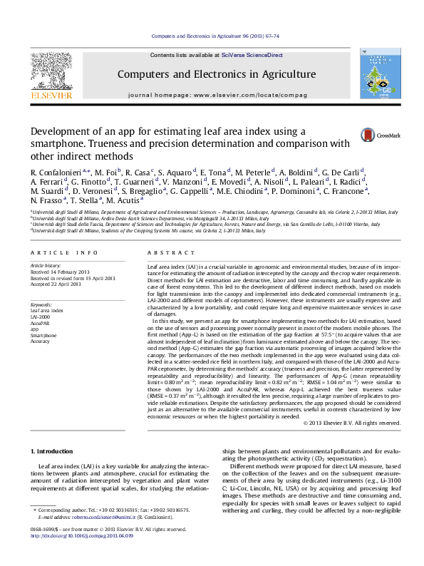 Pdf Development Of An App For Estimating Leaf Area Index Using A