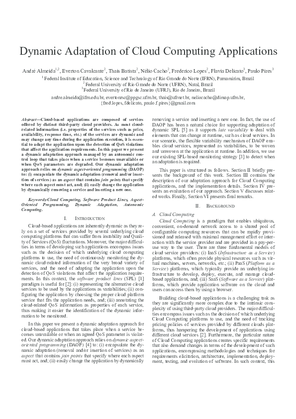 (PDF) Dynamic adaptation of cloud computing applications
