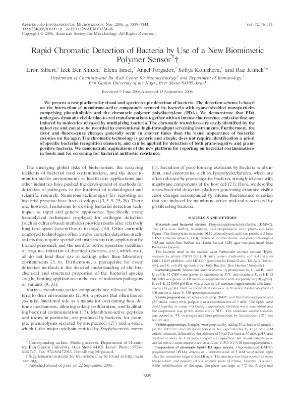 (PDF) Rapid Chromatic Detection of Bacteria by Use of a New Biomimetic ...