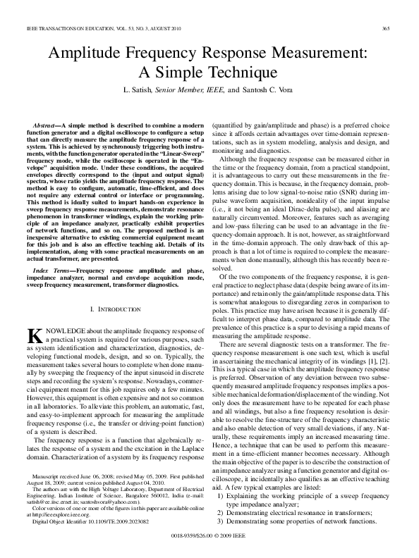 (PDF) Amplitude Frequency Response Measurement: A Simple Technique