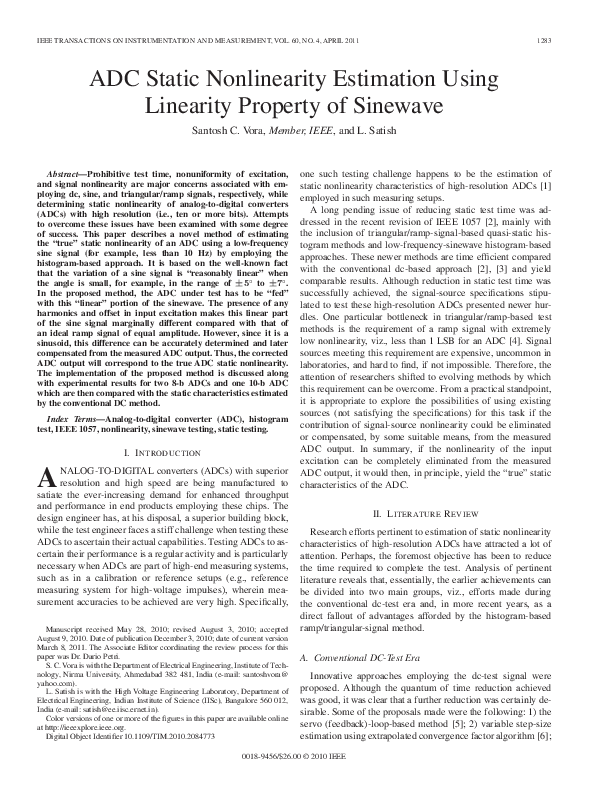 (PDF) ADC Static Nonlinearity Estimation Using Linearity Property of Sinewave