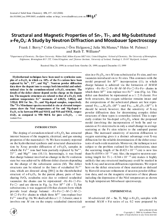 (PDF) Structural and Magnetic Properties of Sn-, Ti-, and Mg-Substituted α-Fe2O3: A Study by ...
