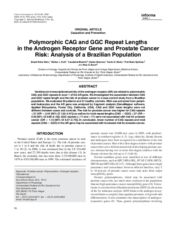 (PDF) Polymorphic CAG and GGC Repeat Lengths in the Androgen Receptor Gene and Prostate Cancer ...