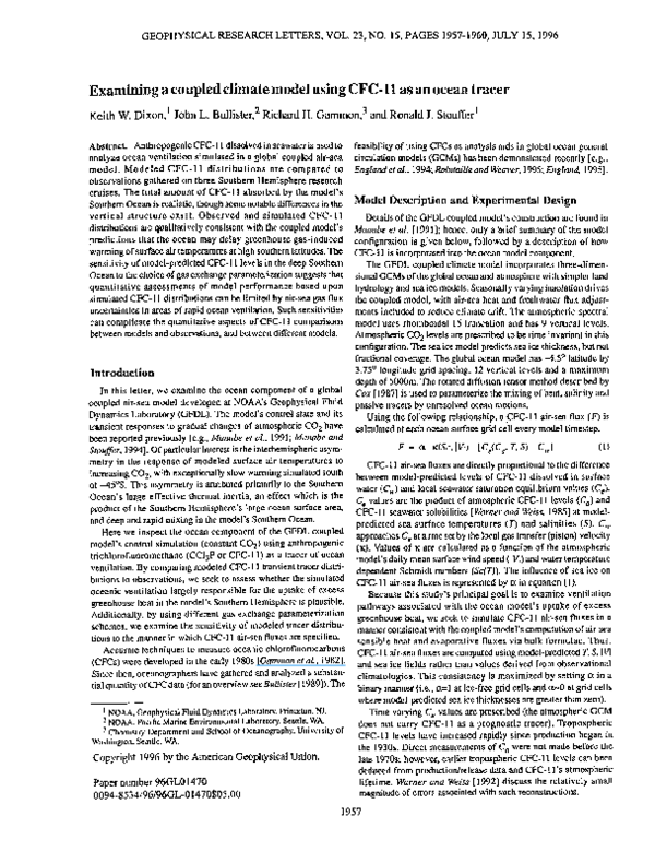Pdf Examining A Coupled Climate Model Using Cfc 11 As An Ocean Tracer