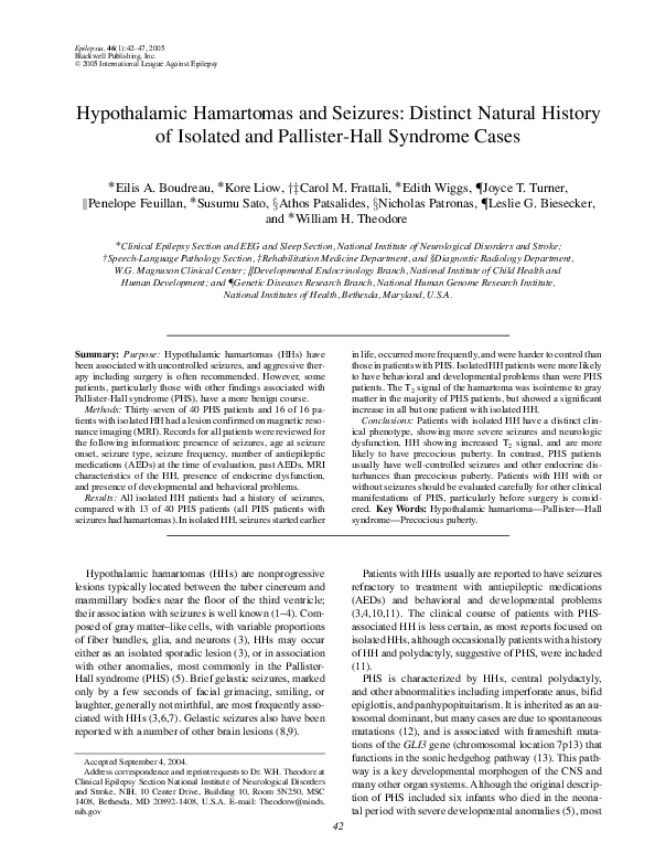 (PDF) Hypothalamic Hamartomas and Seizures: Distinct Natural History of ...