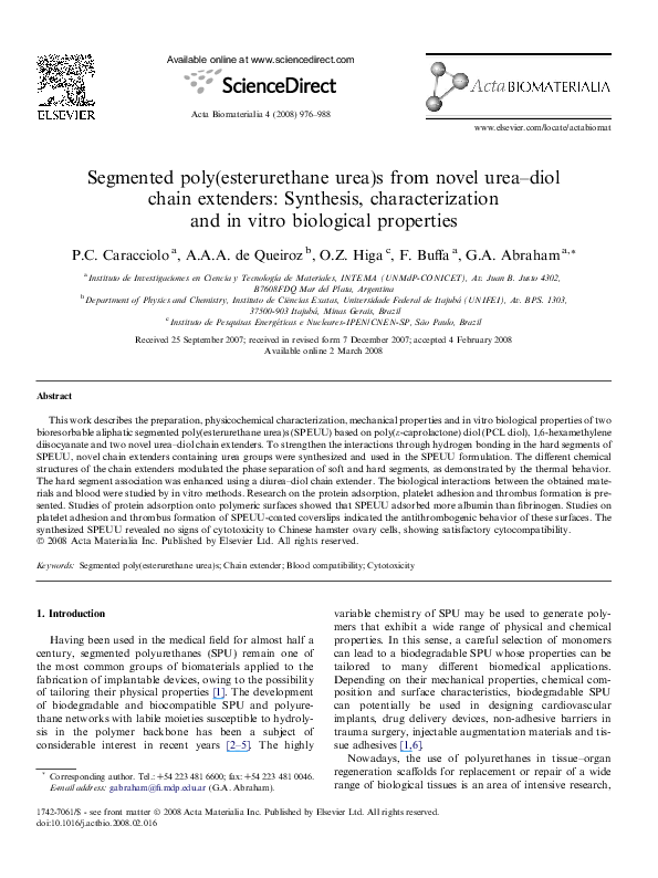 (PDF) Segmented poly(esterurethane urea)s from novel urea–diol chain ...