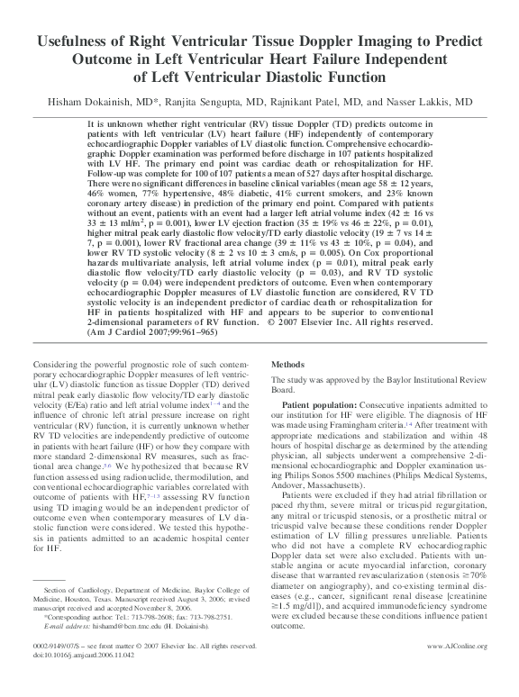 (PDF) Usefulness of Right Ventricular Tissue Doppler Imaging to Predict Outcome in Left ...