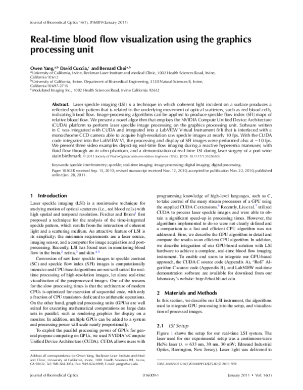 (PDF) Real-time blood flow visualization using the graphics processing unit