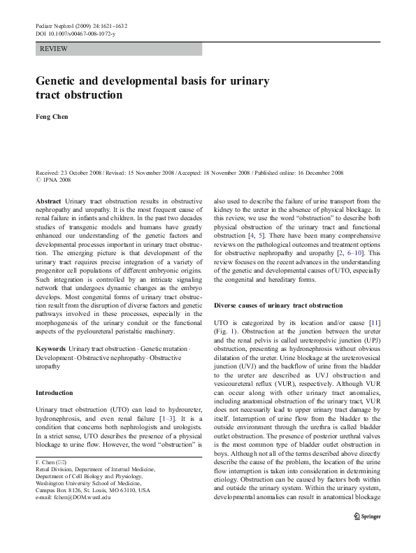 (PDF) Genetic and developmental basis for urinary tract obstruction