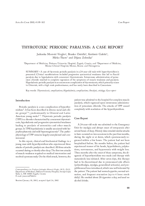 (PDF) [Thyrotoxic periodic paralysis: a case report]