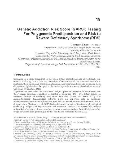 (PDF) Genetic Addiction Risk Score (GARS): Testing For Polygenetic ...