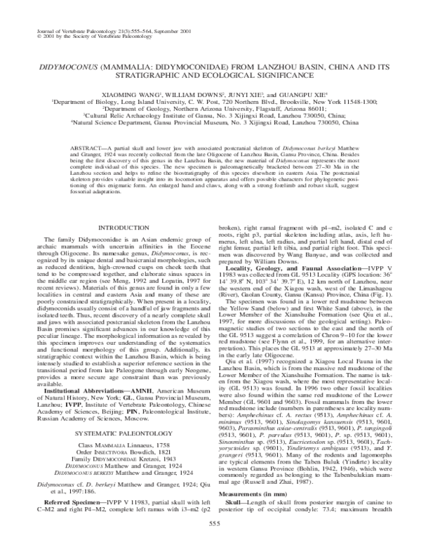 (PDF) Didymoconus (Mammalia: Didymoconidae) from Lanzhou Basin, China ...