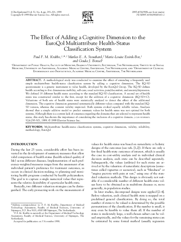 (PDF) The Effect of Adding a Cognitive Dimension to the EuroQol Multiattribute Health-Status ...