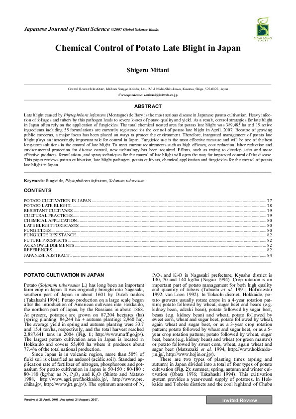 Chemical Control of Potato Late Blight in Japan