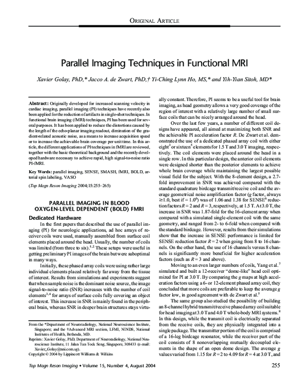 (PDF) Parallel Imaging Techniques in Functional MRI