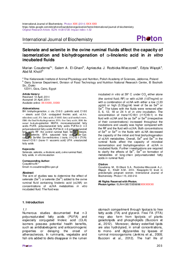 (PDF) International Journal of Biochemistry Citation
