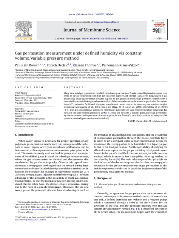 (PDF) Gas permeation measurement under defined humidity via constant ...