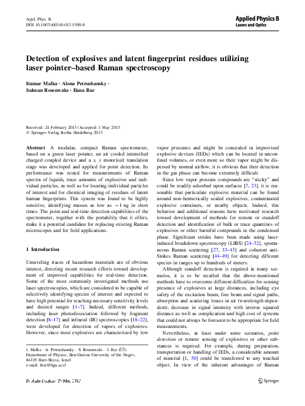 (PDF) Noninvasive Detection of Concealed Explosives: Depth Profiling through Opaque Plastics by ...