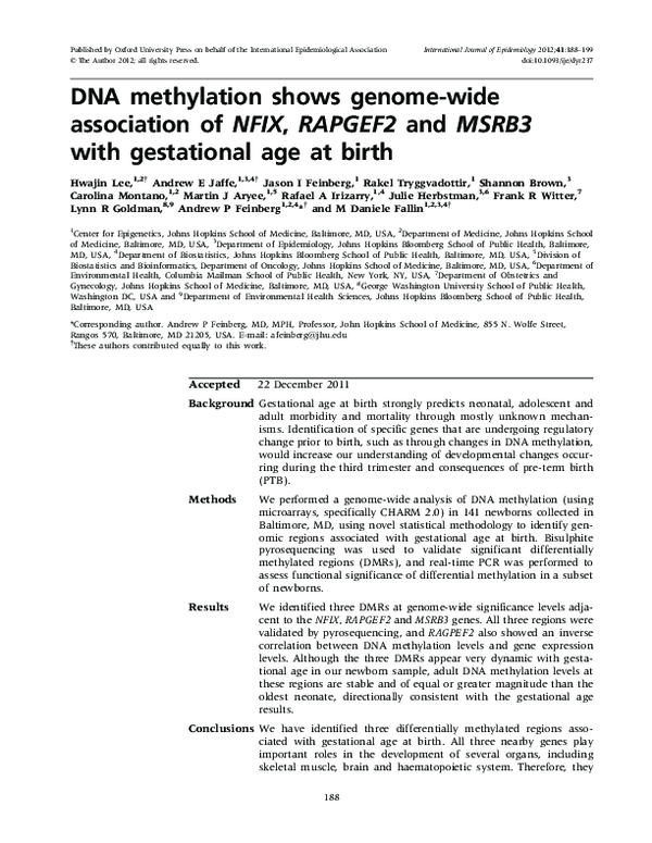 (PDF) DNA methylation shows genome-wide association of NFIX, RAPGEF2 ...