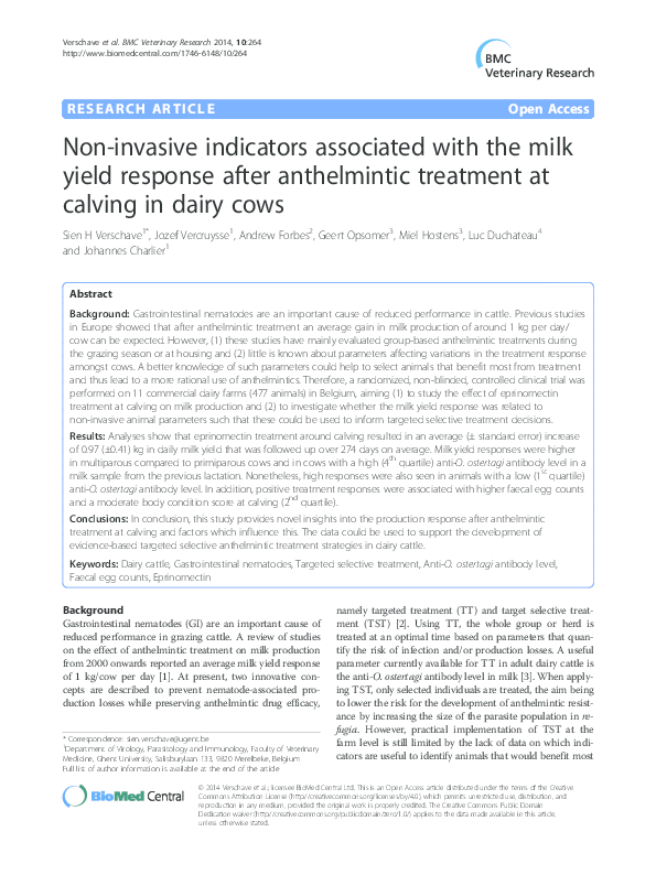 (PDF) Non-invasive indicators associated with the milk yield response after anthelmintic ...