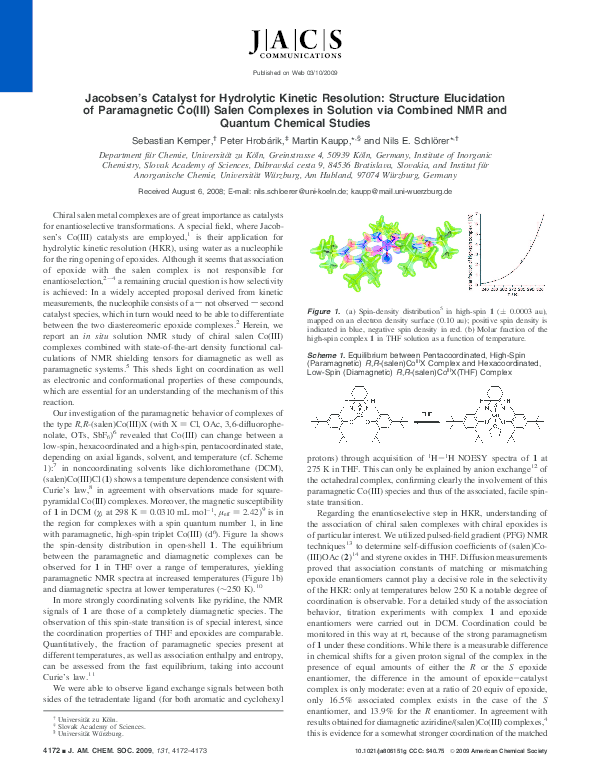 (PDF) Jacobsen’s Catalyst for Hydrolytic Kinetic Resolution: Structure ...