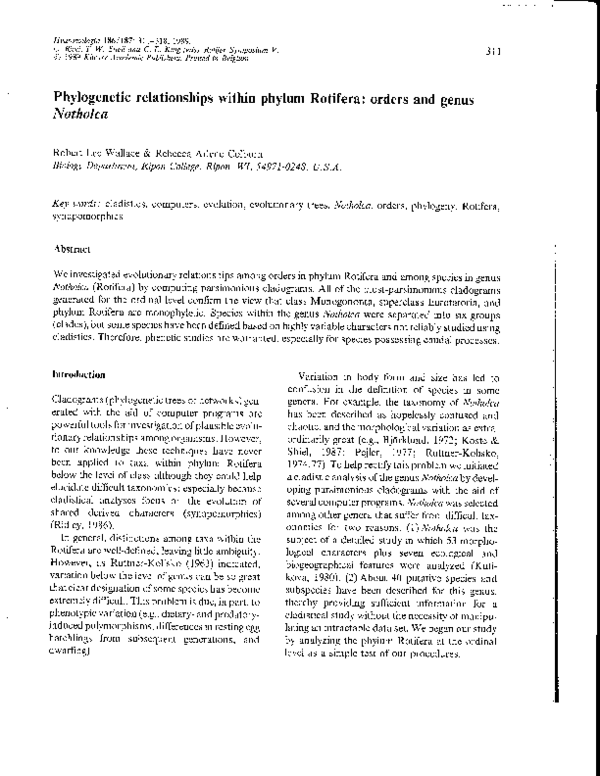 (PDF) Phylogenetic relationships within phylum Rotifera: orders and ...