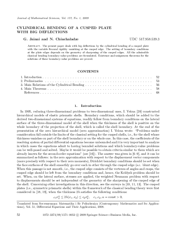 (PDF) Cylindrical bending of a cusped plate with big deflections