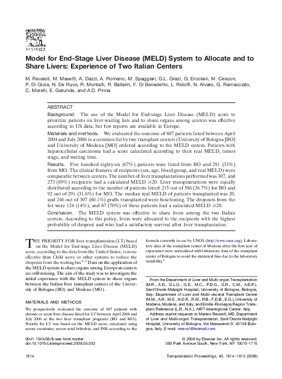 (PDF) Model for End-Stage Liver Disease (MELD) System to Allocate and ...