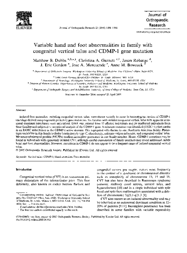 (PDF) Variable hand and foot abnormalities in family with congenital ...
