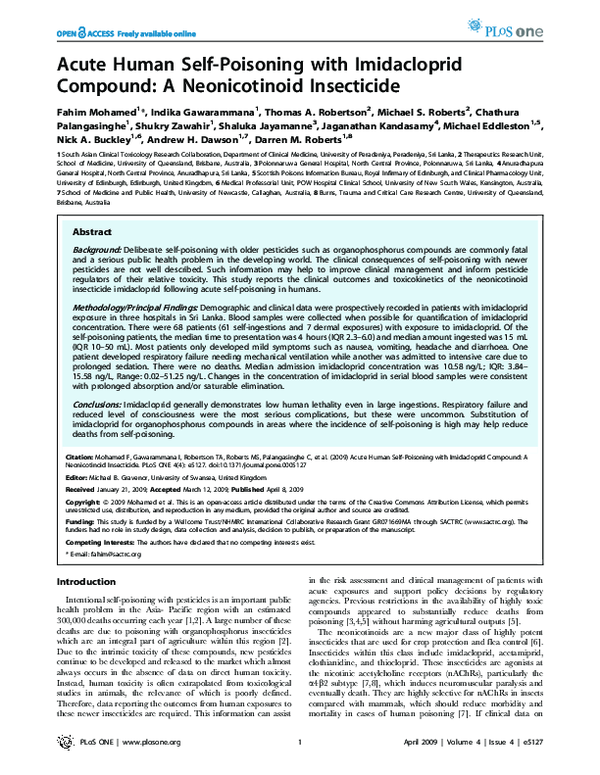 (PDF) Acute Human Self-Poisoning with Imidacloprid Compound: A ...
