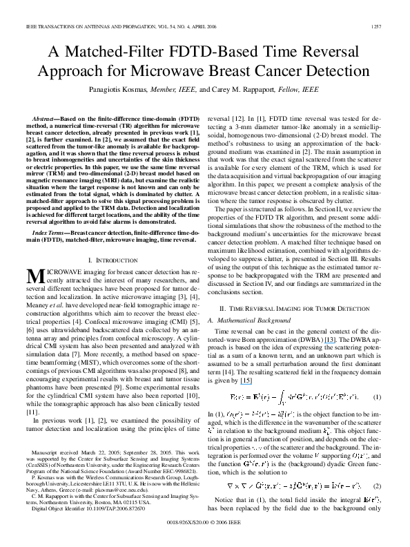 (PDF) A Matched-Filter FDTD-Based Time Reversal Approach for Microwave Breast Cancer Detection