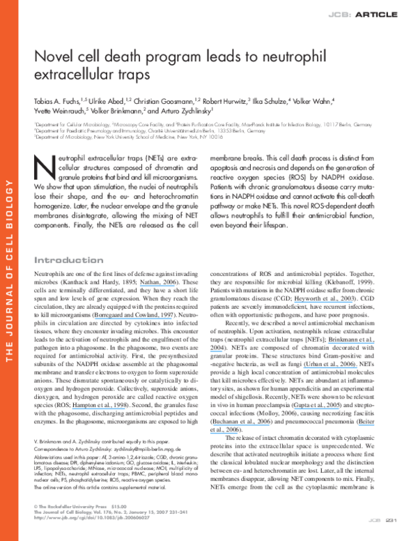 (PDF) Novel cell death program leads to neutrophil extracellular traps