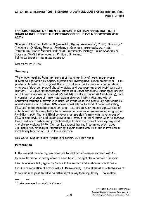 (PDF) The shortening of the N-terminus of myosin essential light chain ...