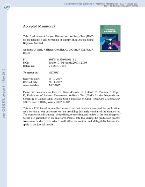 (PDF) Evaluation of indirect fluorescent antibody test (IFAT) for the ...