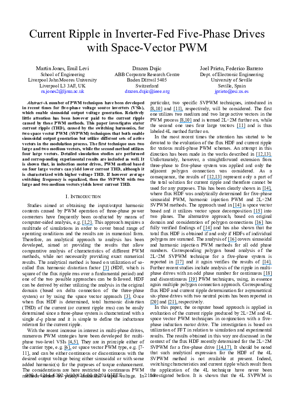 (PDF) Current ripple in inverter-fed five-phase drives with space-vector PWM