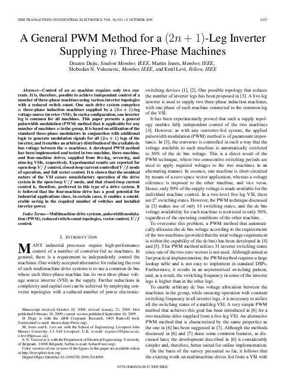 (PDF) A General PWM Method for a $(2n + 1)$ -Leg Inverter Supplying $n ...